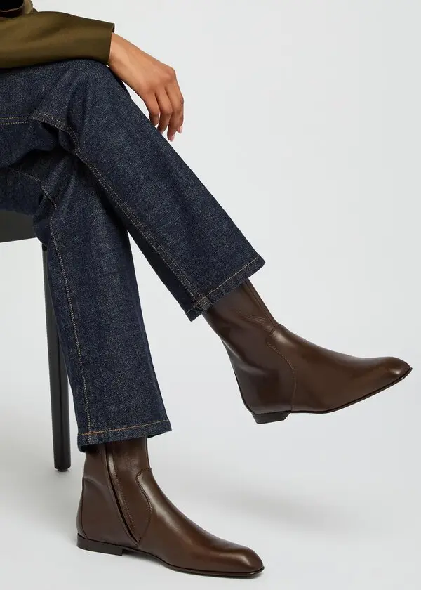 Khaite Glossed Leather Ankle Boots - Brown
