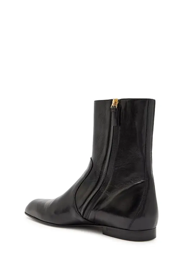 Khaite Leather Ankle Boots With Zip Fastening - Black