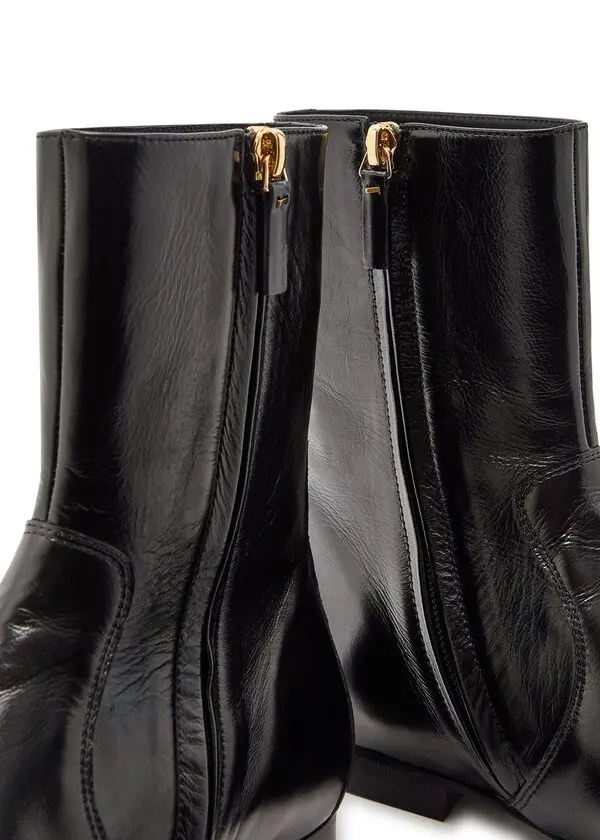 Khaite Leather Ankle Boots With Zip Fastening - Black