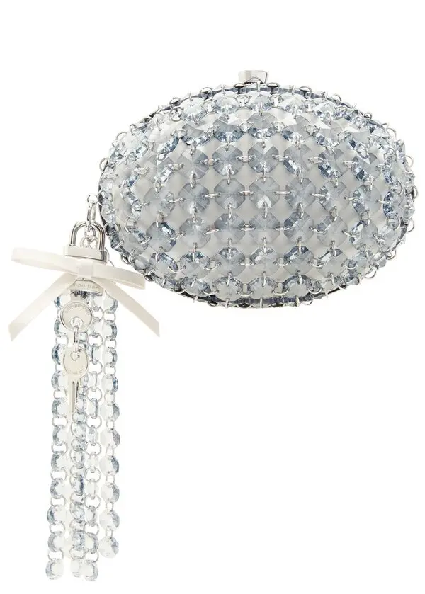 SELF-PORTRAIT Oval Crystal-embellished Satin Clutch With Tassels - Grey