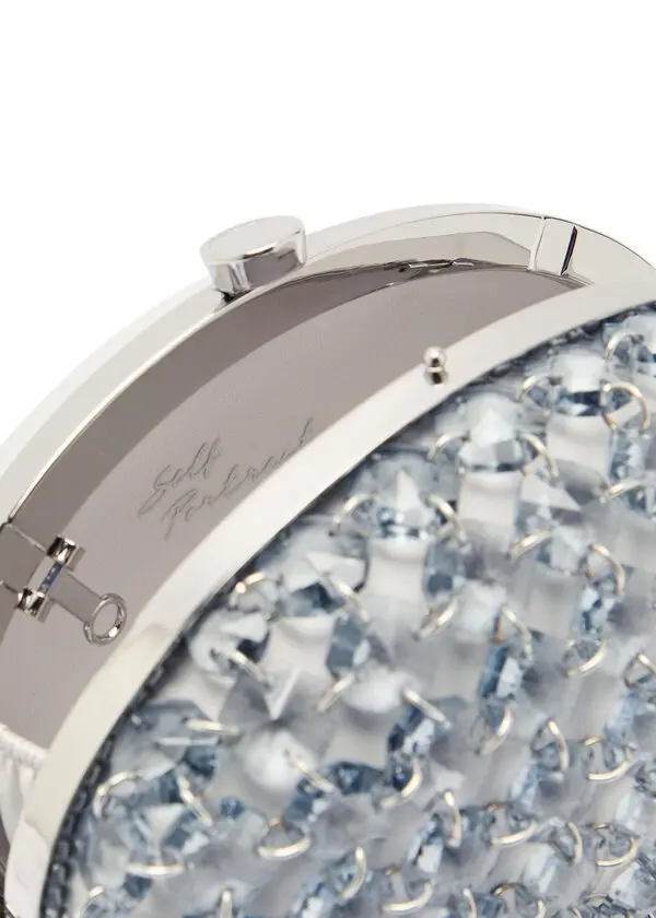 SELF-PORTRAIT Oval Crystal-embellished Satin Clutch With Tassels - Grey