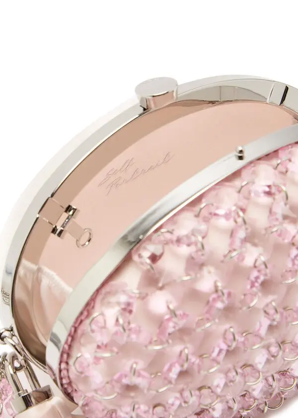 SELF-PORTRAIT Oval Crystal-embellished Satin Clutch - Pink