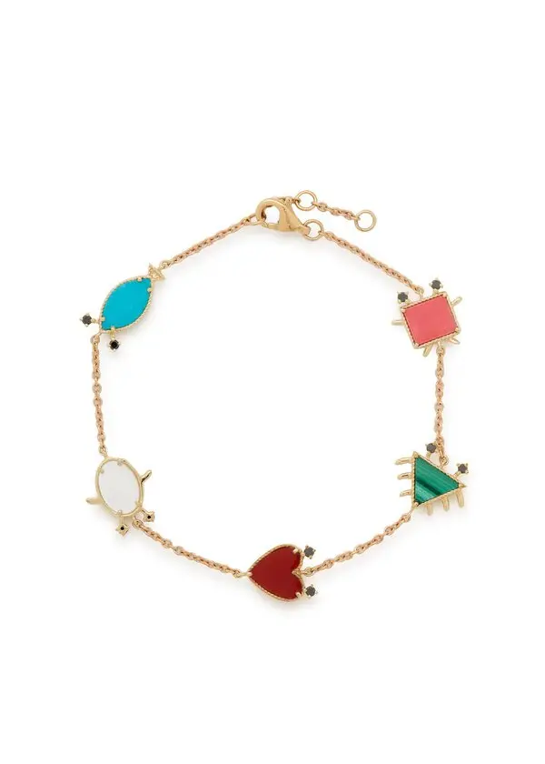 Yvonne Léon 9kt Charm Bracelet With Gemstones And Diamonds - Gold