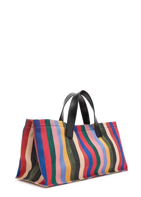 Staud Port Striped Leather And Canvas Tote
