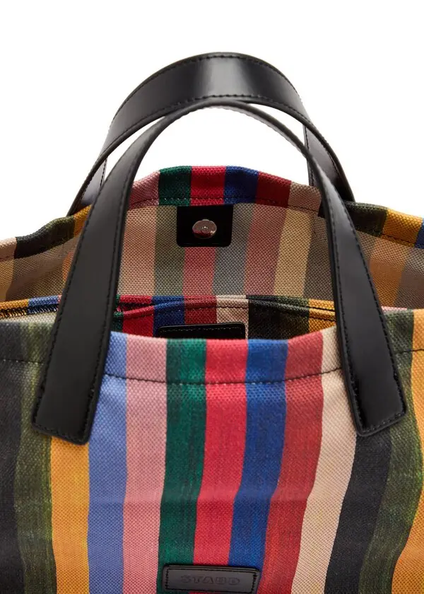 Staud Port Striped Leather And Canvas Tote