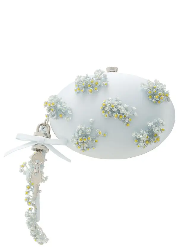 SELF-PORTRAIT Oval Floral Bead-embellished Satin Clutch - Blue