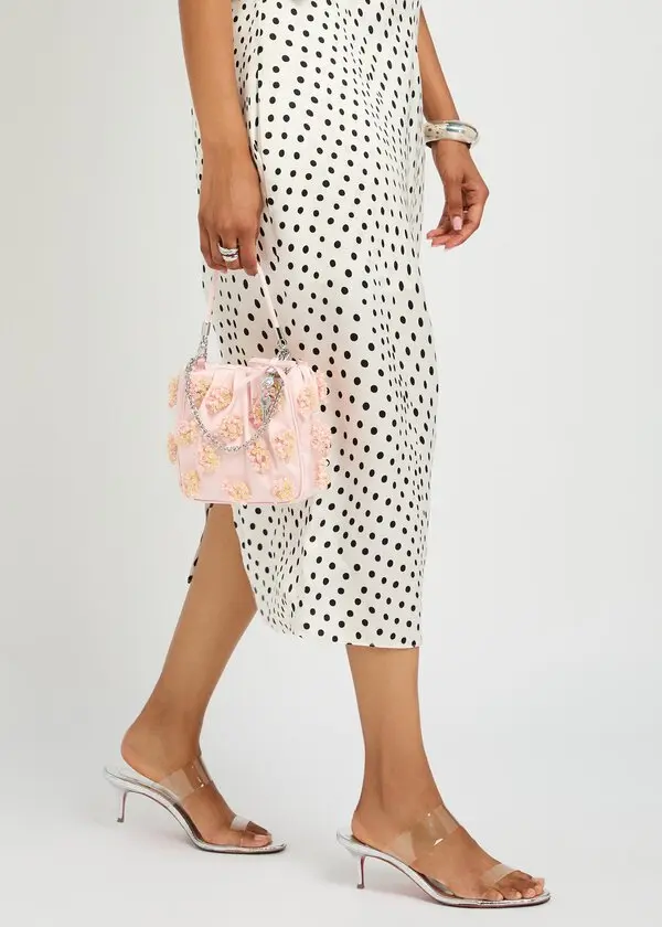 SELF-PORTRAIT Floral Bead-embellished Satin Tote Bag