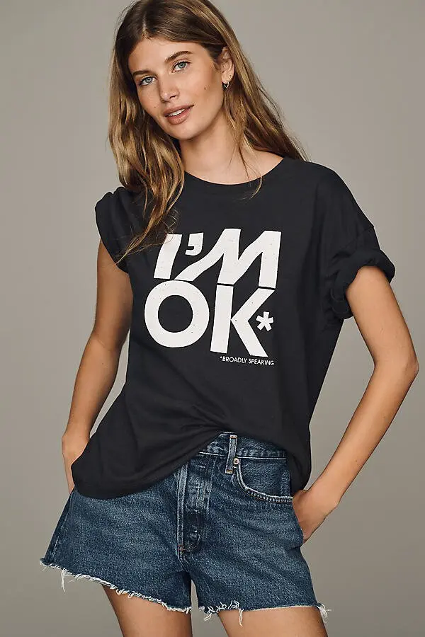 Anthropologie X Real Fun, Wow! Cotton Graphic Tee - Carbon