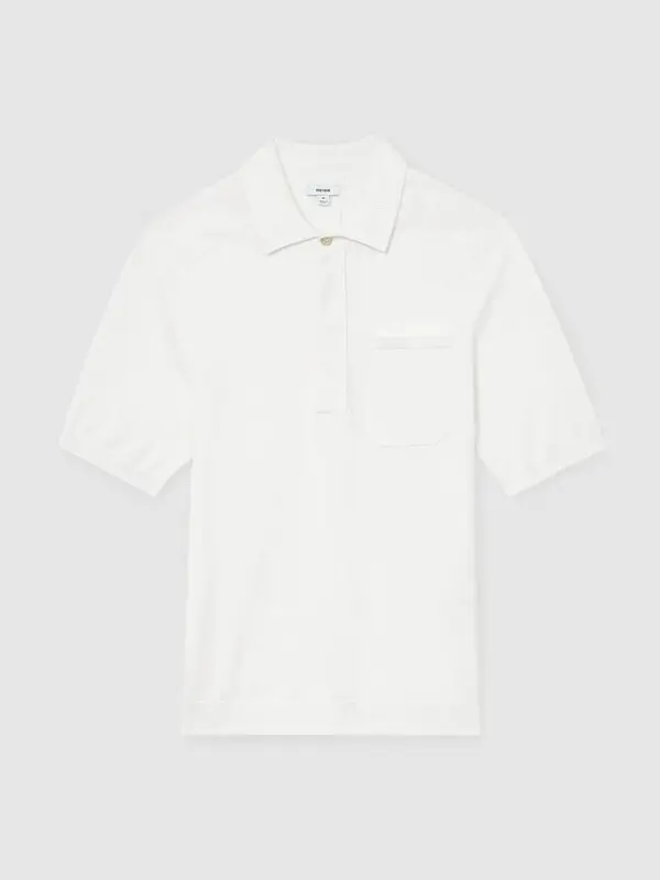 REISS Selkirk Cotton Knit Concealed-placket Polo - White