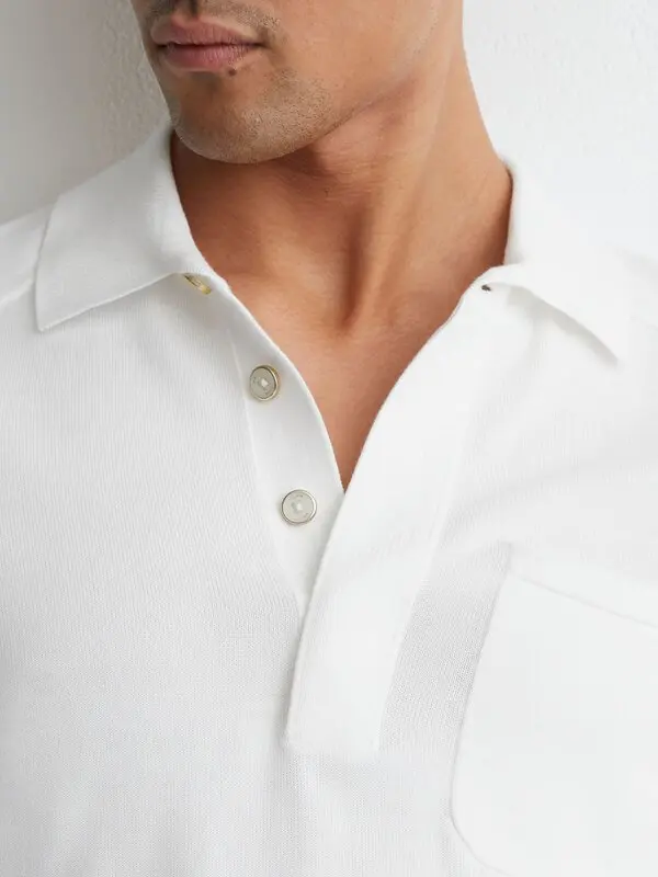 REISS Selkirk Cotton Knit Concealed-placket Polo - White