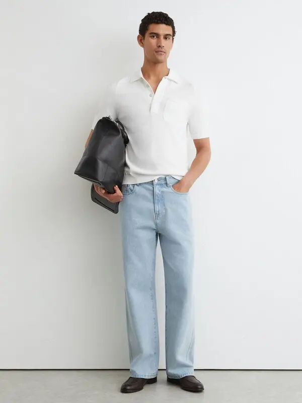 REISS Selkirk Cotton Knit Concealed-placket Polo - White