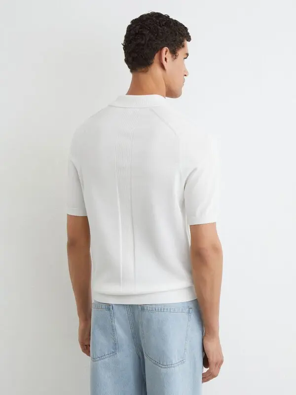 REISS Selkirk Cotton Knit Concealed-placket Polo - White