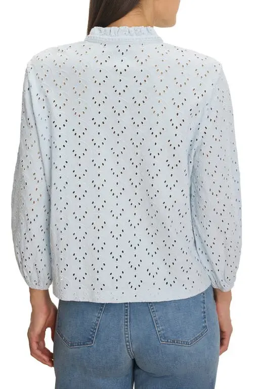 NIC+ZOE Eyelet Embroidered Ruffle Trim Cotton Top - Crystal