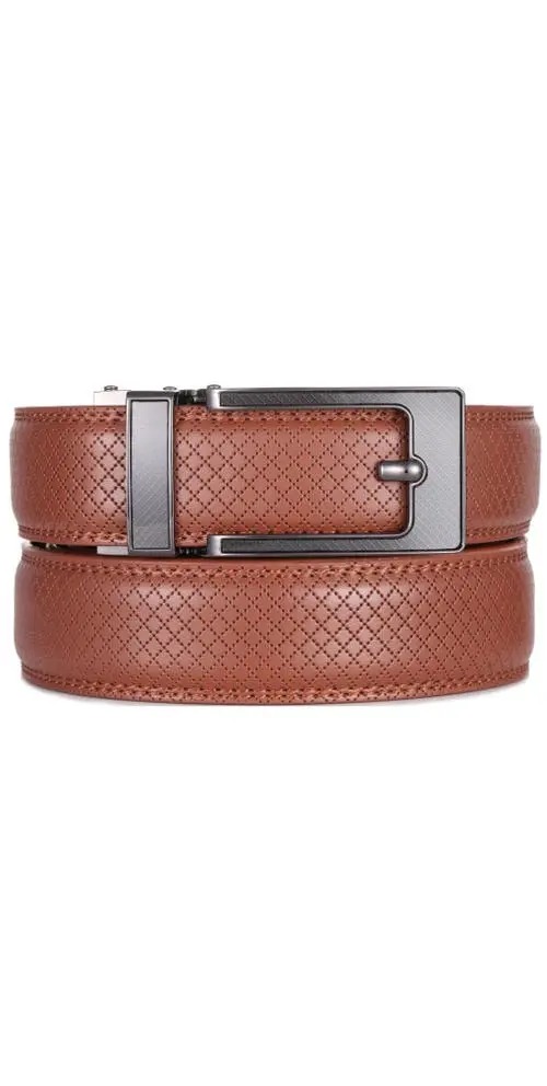MIO MARINO Crosshatch Leather Ratchet Belt With Lift-release Buckle - Tan