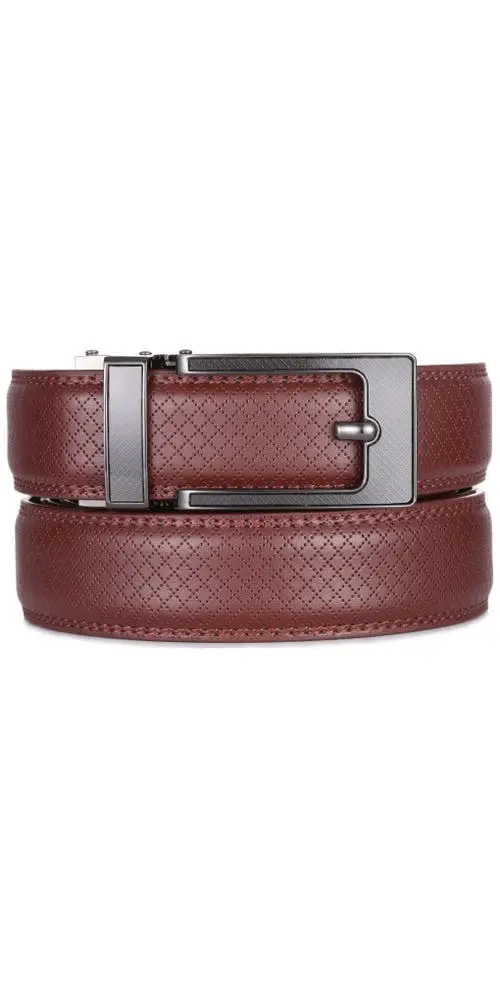 MIO MARINO Crosshatch Leather Ratchet Belt With Lift-release Buckle - Umber