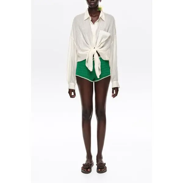 Bimba Y Lola Embroidered Knit Shorts - Green