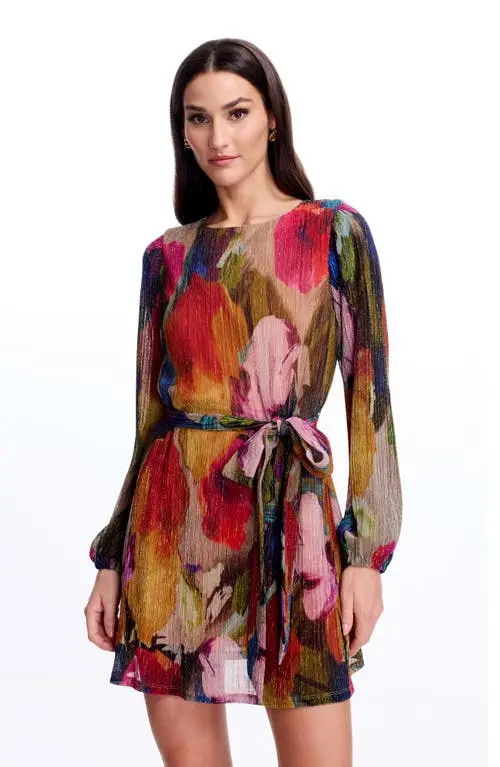 Dress The Population Kirsi Metallic Print Long Sleeve Minidress