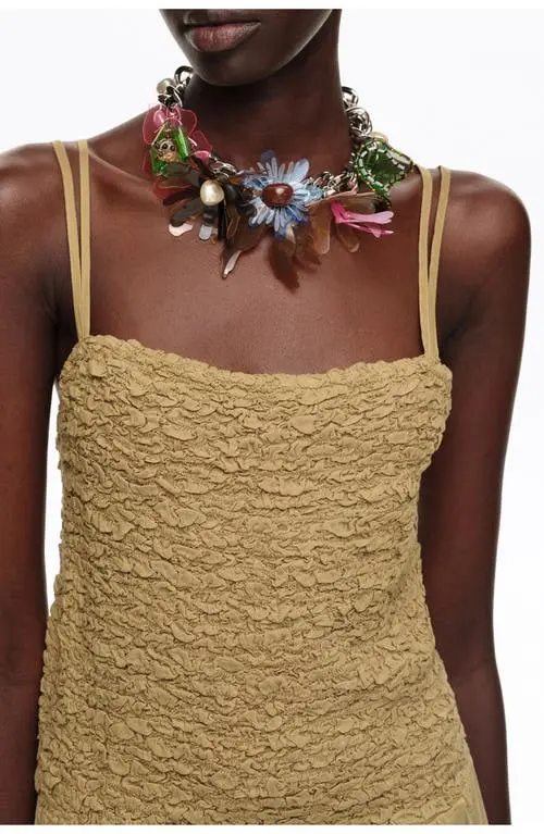 Bimba Y Lola Flowers Necklace With Chain And Silver Pearls