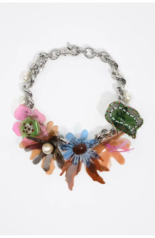 Bimba Y Lola Flowers Necklace With Chain And Silver Pearls