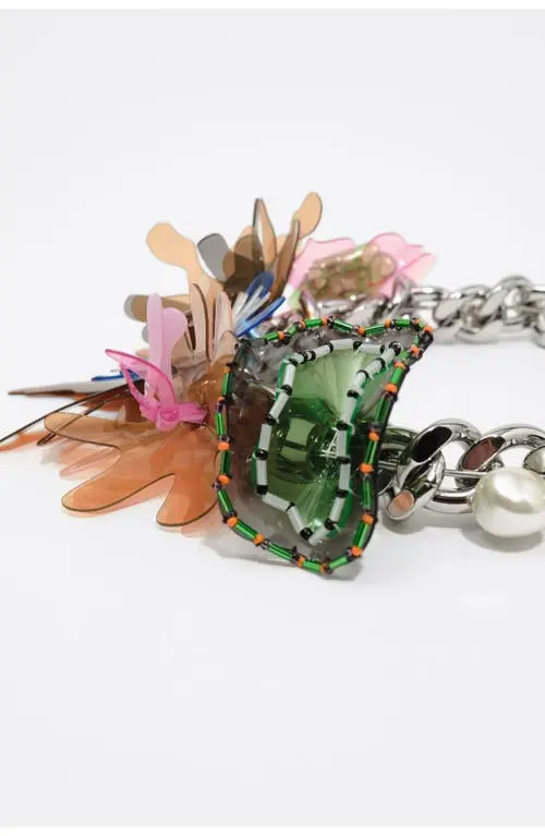 Bimba Y Lola Flowers Necklace With Chain And Silver Pearls