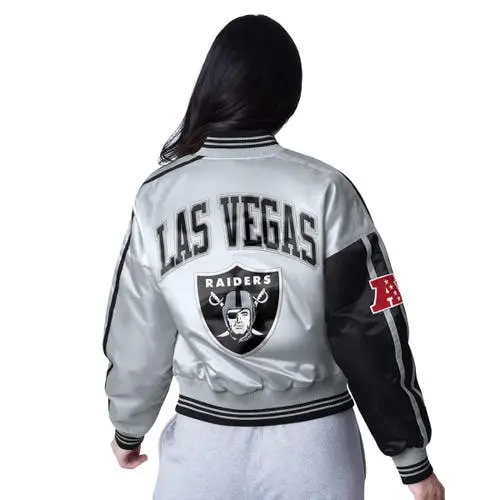 STARTER Silver Las Vegas Raiders Zone Blitz Cropped Full-snap Satin Jacket