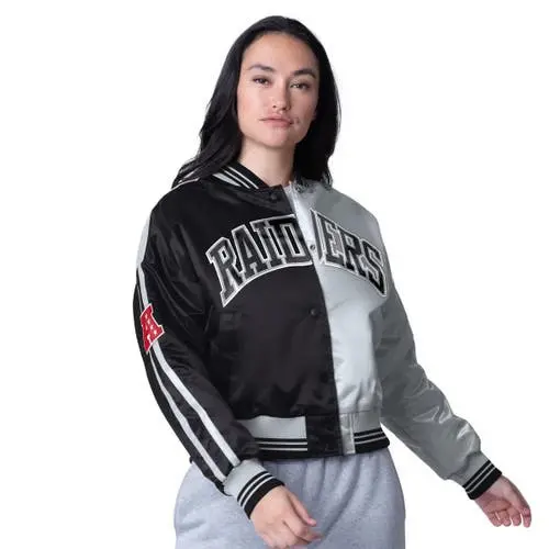 STARTER Silver Las Vegas Raiders Zone Blitz Cropped Full-snap Satin Jacket