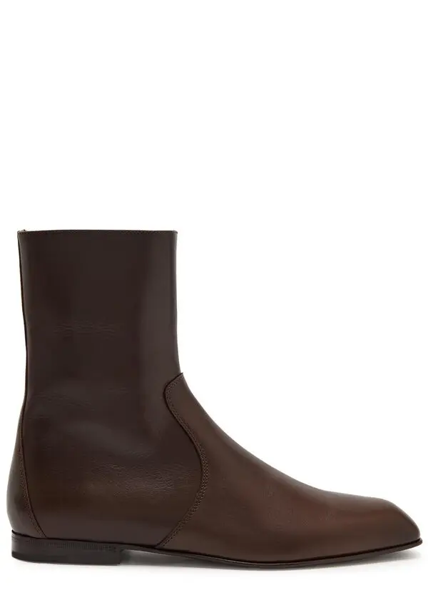 Khaite Colt Glossed Leather Ankle Boots - Brown