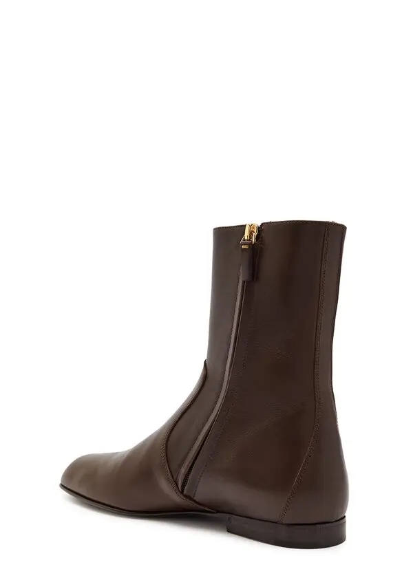 Khaite Colt Glossed Leather Ankle Boots