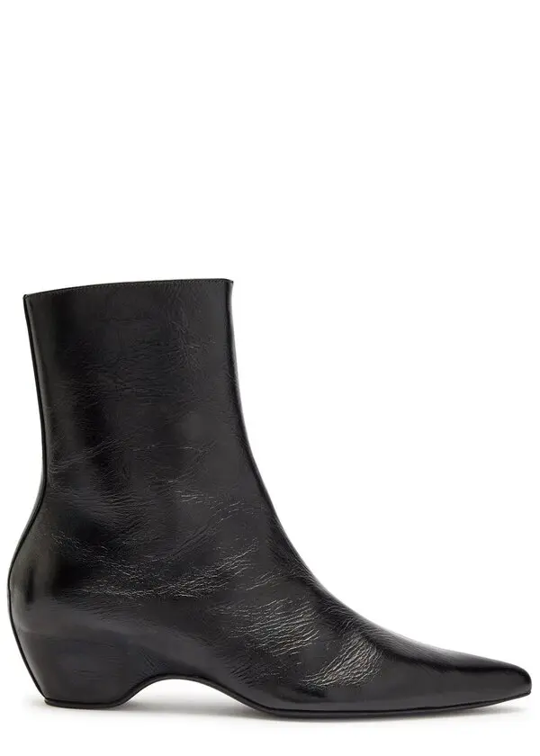 Khaite Sybil Glossed Leather Ankle Boots - Black