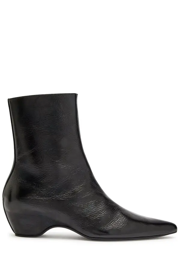 Khaite Sybil Glossed Leather Ankle Boots - Black