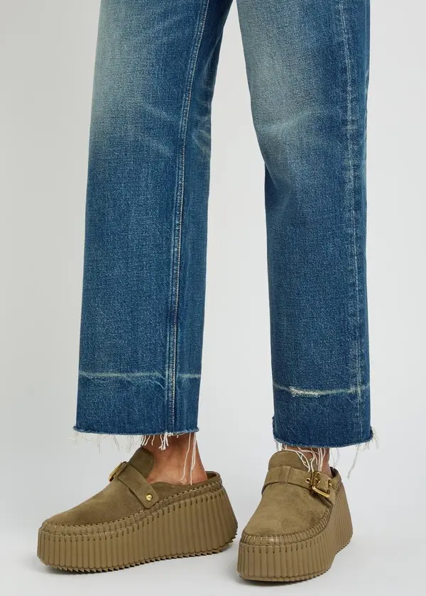 Chloé Nama Platform Wedge Suede Mules
