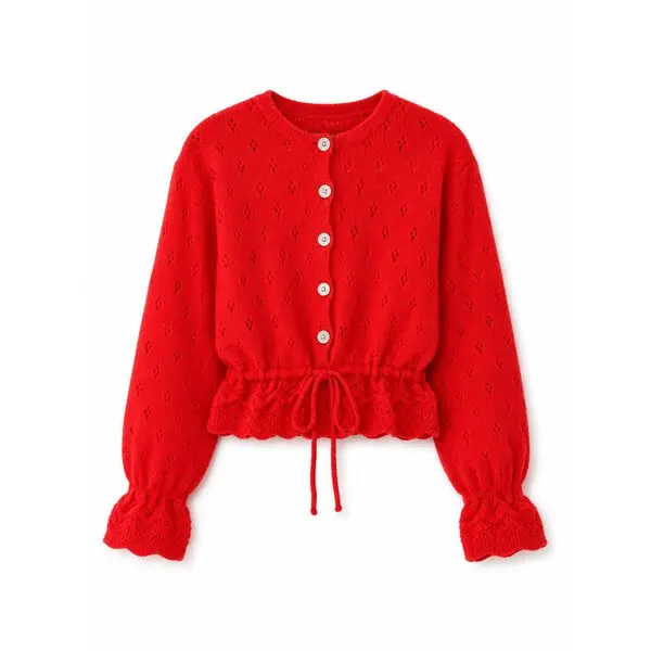 MIND TRAVELER Open-knit Tie-waist Josephine Cardigan - Red