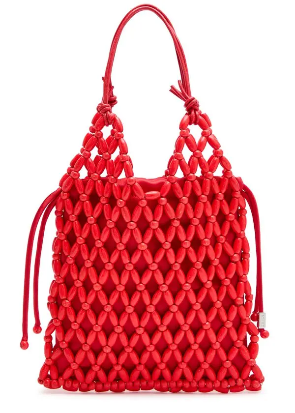Staud Karla Leather And Wooden-bead Top Handle Bag