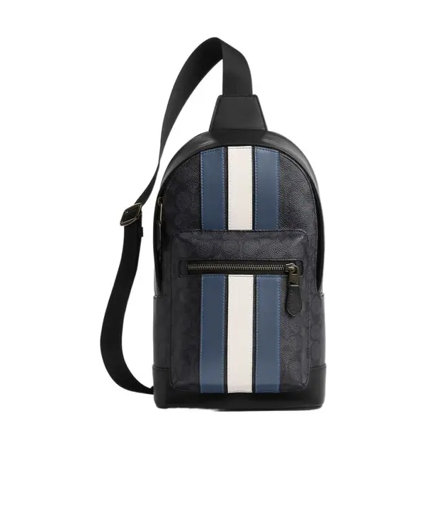 COACH West Pack In Signature Canvas With Varsity Stripe - Charcoal/ash
