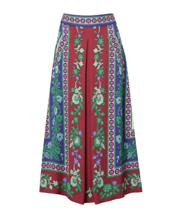 La DoubleJ Santa Monica Printed Satin Midi Skirt