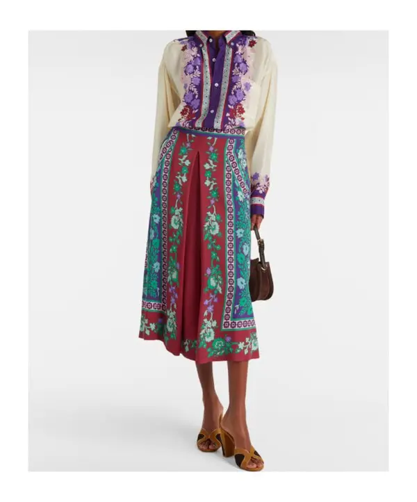La DoubleJ Santa Monica Printed Satin Midi Skirt