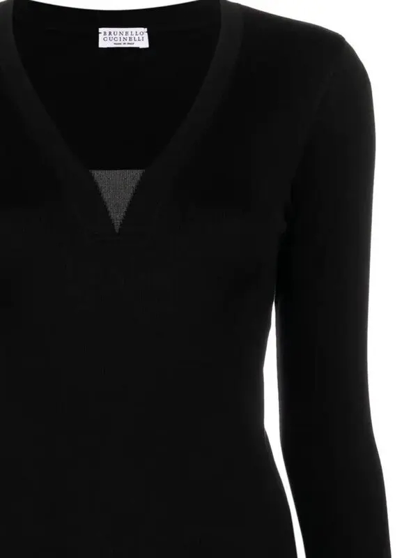 Brunello Cucinelli V-neck Long Sleeve Top - Black