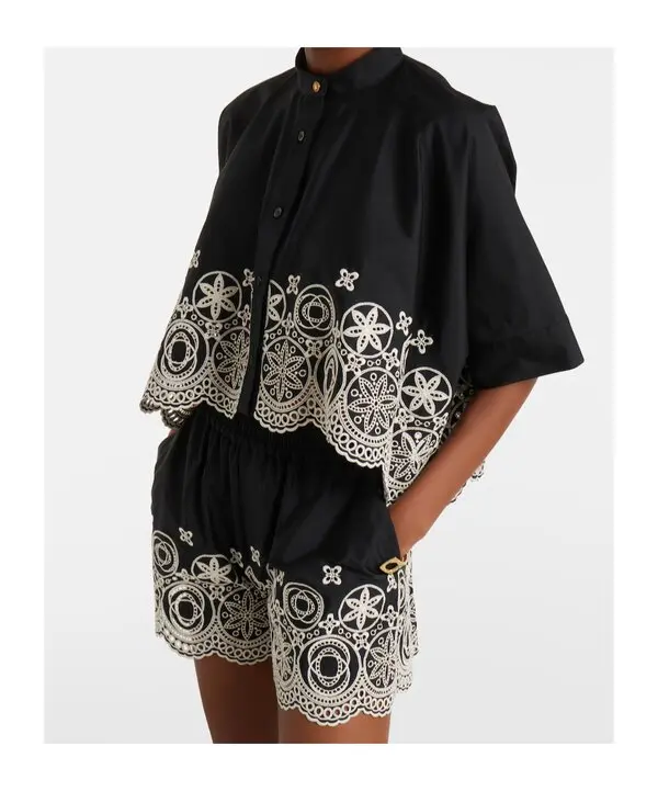 La DoubleJ Embroidered Pattern Short Cotton Cover-up