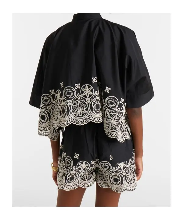 La DoubleJ Embroidered Pattern Short Cotton Cover-up