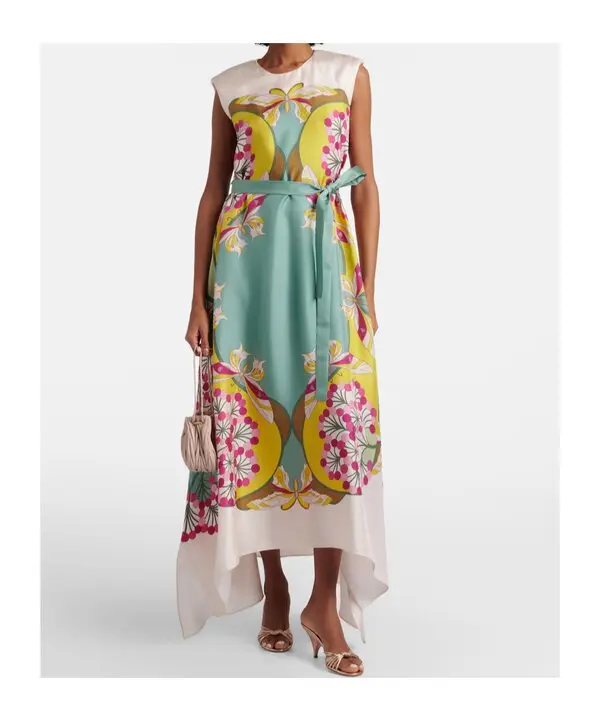 La DoubleJ Printed Silk Satin Midi Dress