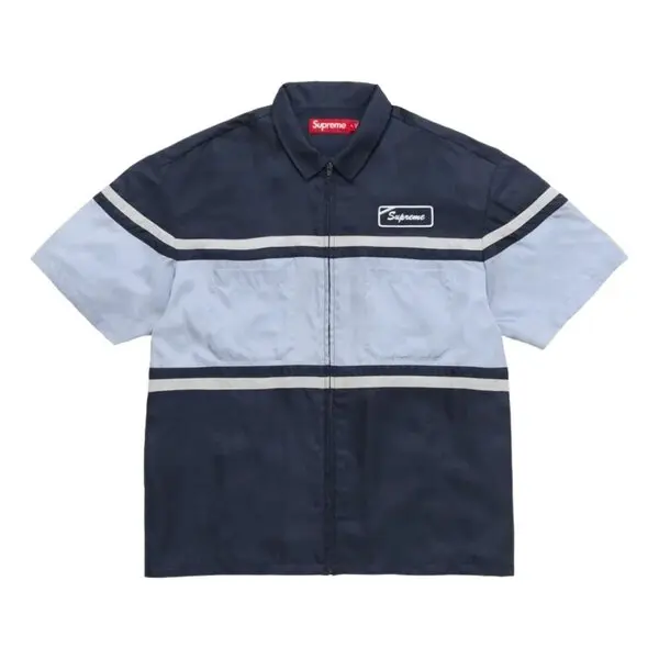 Supreme Ss26 Silk Zip Up S/s Shirt - Navy