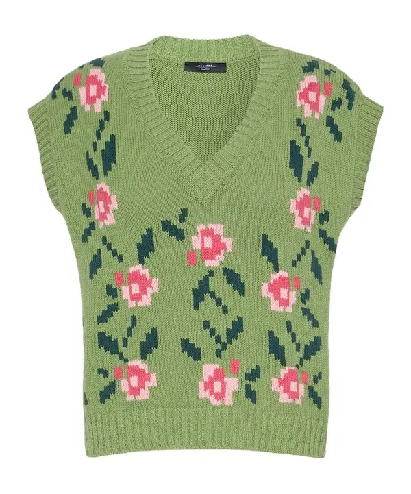 Max Mara V-neck Knitted Gilet With Graphic Inlays