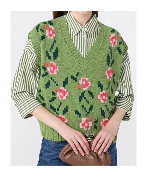 Max Mara V-neck Knitted Gilet With Graphic Inlays