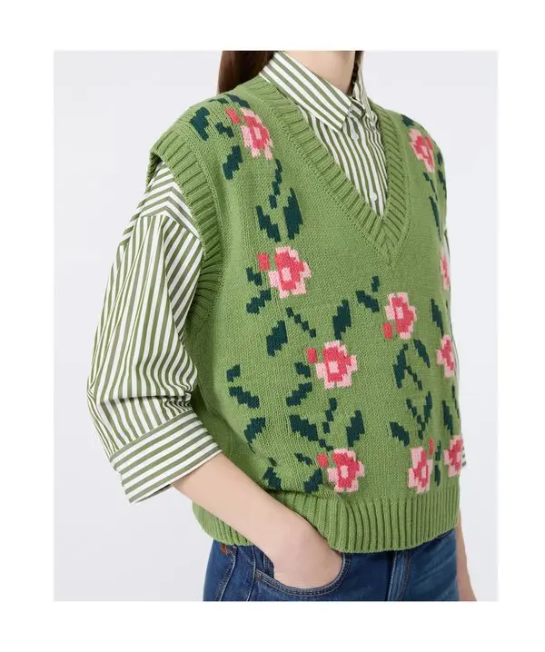 Max Mara V-neck Knitted Gilet With Graphic Inlays