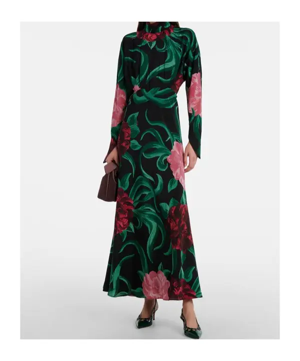 La DoubleJ Gilda Floral Silk Midi Dress