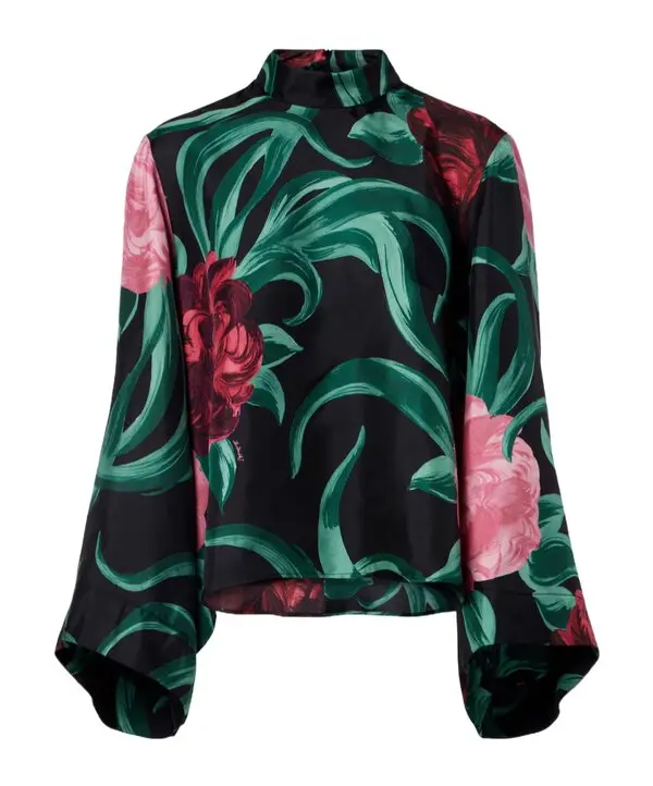 La DoubleJ Make An Exit Floral Silk Twill Top