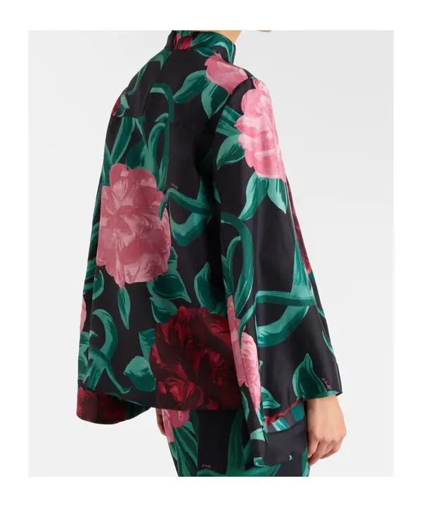 La DoubleJ Make An Exit Floral Silk Twill Top