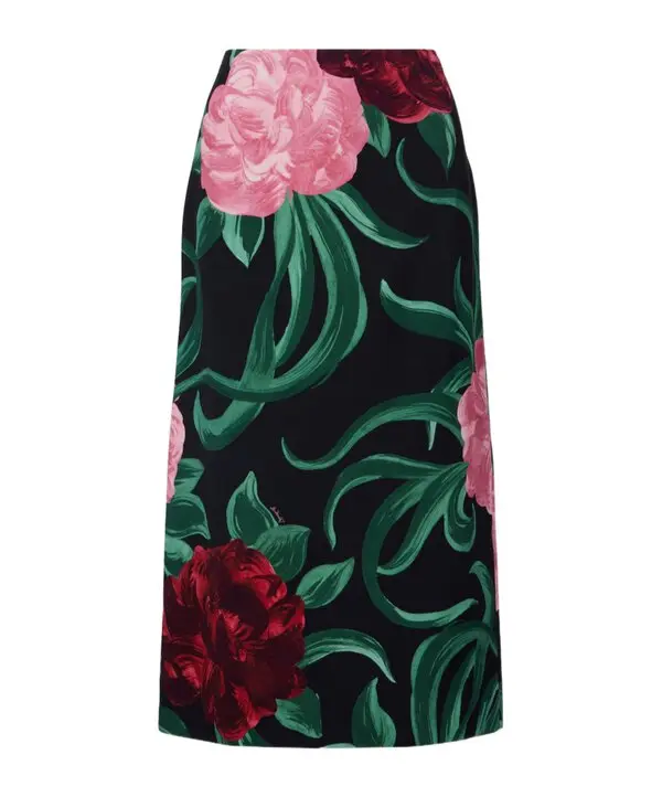 La DoubleJ Floral Satin Pencil Skirt