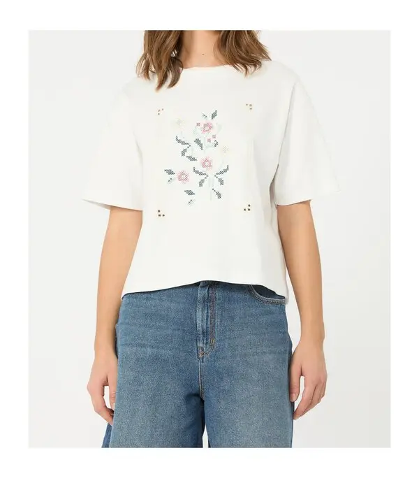 Max Mara Short-sleeved Cross-stitch Floral T-shirt - No
