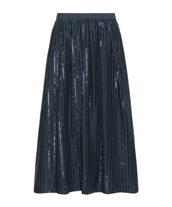 Max Mara Fiordi Sequin Pleated Skirt - Navy Blue